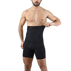 Kewlioo Men's Girdle Compression Shorts with Instant Slimming Effect & Breathable Fabric - High Waist Body Shaper Running Workout Fitness Compression Shorts Underwear Boxer Briefs - (Black, 2XL)