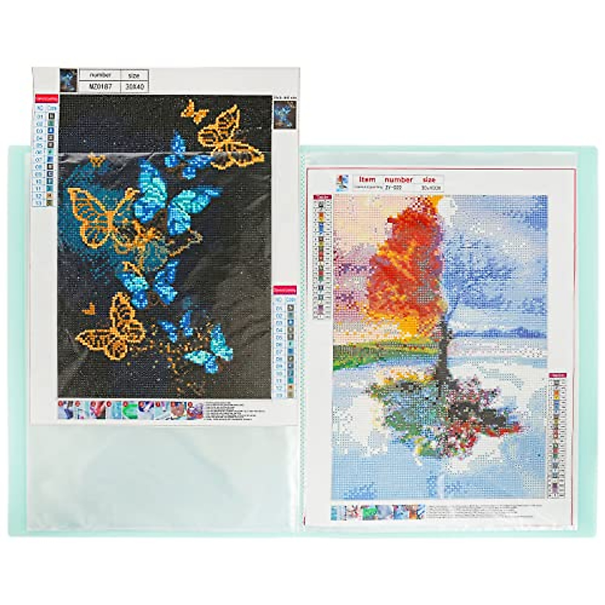 2 Pieces A3 30 Pags Diamond Painting Storage Presentation Book, Storage Presentation Book for Diamond Painting, Binder for Artist, Photo Album Refill Pag, Large Portfolio Folder (Green + White)