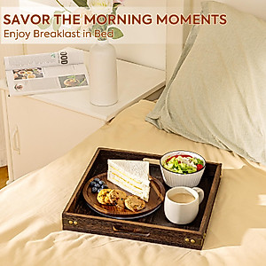 Yangbaga Serving Tray with Handles,13"*13"Wood Decorative Tray for Living Room,Modern Coffee Table Tray,Square Large Serving Platters for Home Decor,Ottoman,Bed,Kitchen,Bathroom, Breakfast,Bar