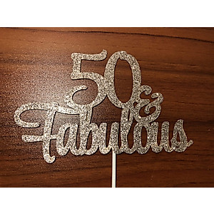 50 and Fabulous Cake Topper Rose Gold Glitter 50 Birthday Cake Topper, Fifty and Fabulous Cake Topper 50th Birthday Cake Topper for Women
