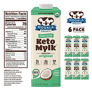 Mooala - Organic Original Keto Mylk, 1L (Pack of 6) – Shelf-Stable, Non-Dairy, Gluten-Free, Soy-Free, Plant-Based Milk With