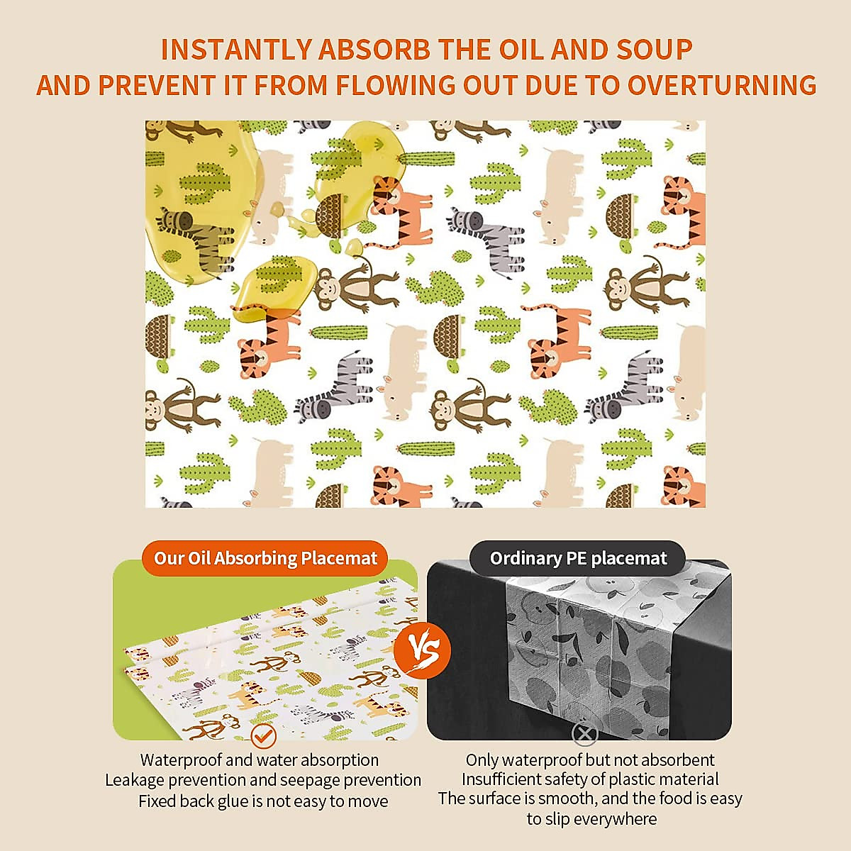 20PCS Disposable Placemats for Baby and Children, Waterproof, Absorbent, Leak-Proof, Suitable for Home, Outdoor Travel and School Use, etc., Happy Zoo Theme