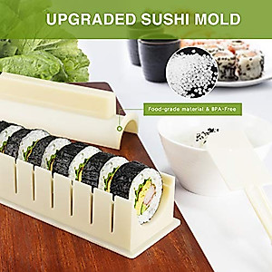 TantivyBo 16 In 1 Sushi Making Kit Deluxe Edition, Sushi Maker Set with Complete 8 Shapes Sushi Rice Mold & Temaki Roller, Easy Home DIY Sushi Tool for Beginners, Instruction Manuel Included