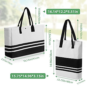 2PCS Canvas Tote Bag, Initial Personalize Bag Canvas Bags Beach Bag Reusable 16oz Canva Shopping Bag, Birthday Holiday Party Christmas Gift, for Mother Teacher Women Friends Bridesmaids, Thickstripes