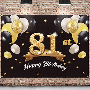 PAKBOOM Happy 81st Birthday Banner Backdrop - 81 Birthday Party Decorations Supplies for Men - Black Gold 4 x 6ft