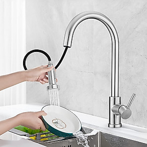 Kitchen Sink Faucets with Pull Down Sprayer, Stainless Steel Brushed Nickel Kitchen Faucets, Single Handle Faucet with Pullout Sprayer, Modern rv Stainless Steel Kitchen Faucets, Grifos De Cocina