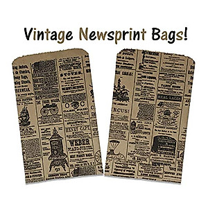 100 6x9 Newspaper Print Paper Kraft Bags,Vintage Style Newsprint Favor Craft Bags (Print ads Will Vary)