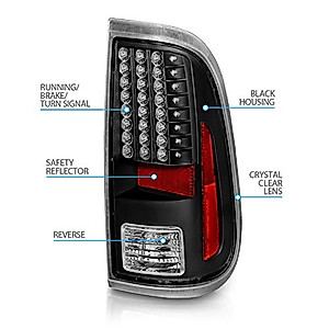 AmeriLite for 08-16 Ford F250 F350 F450 Super Duty Pickup Truck Black LED Replacement Brake Lamps Taillights Set - Passenger and Driver Side
