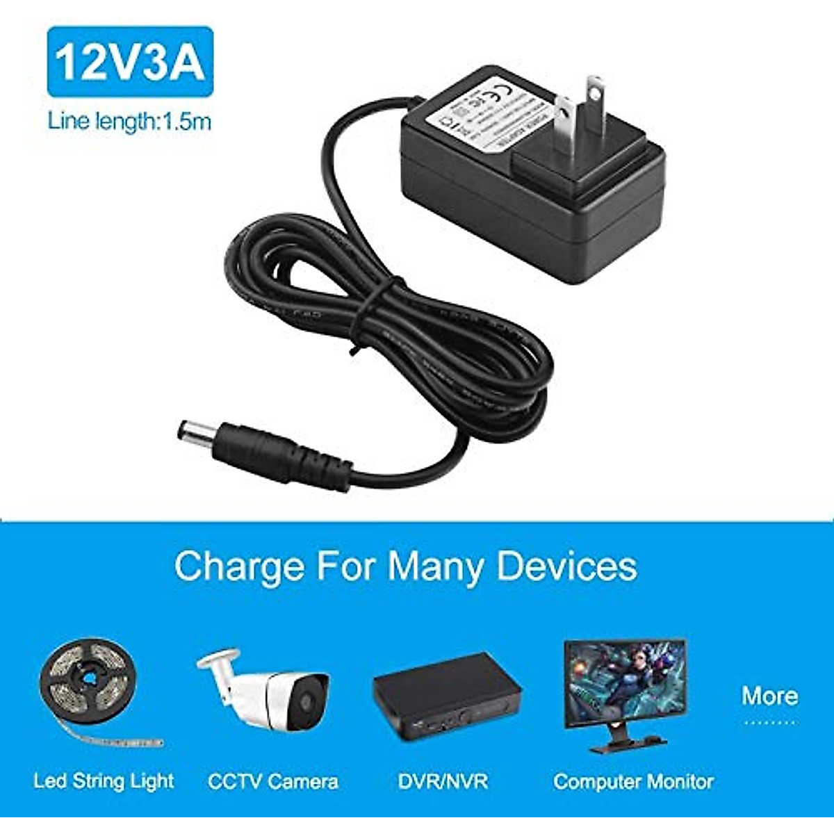 IBERLS 12V 3A Power Supply, Mighty Charger Adapter, 2.1mmX5.5mm 2A 2.5A DC Cord for LED Light CCTV Camera ect, Household Electronics Wall Chargers (4 Connector)