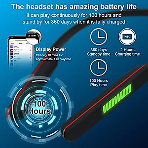 EEAABBR Neckband Bluetooth Headphones 100h Playtime V5.0 Bluetooth Headset Neckband Built-in Microphone IPX7 Waterproof,Neck Headphones for Android iPhone Suitable for Sports Driving Cycling
