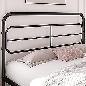 Topeakmart Full Bed Frames Metal Platform Bed with Modern Geometric Patterned Headboard, Easy Assemble, 13 Inch Underbed Storage, No Box Spring Needed, Black