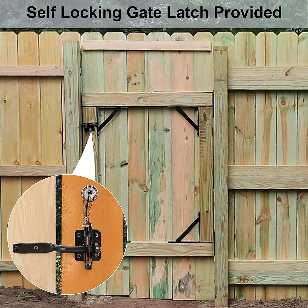 Mofeez Fence Gate Kit Iron Gate Hardware with Gate Latch for Wooden Fences Shed Doors Heavy Duty Anti Sag Gate Corner Brace Bracket
