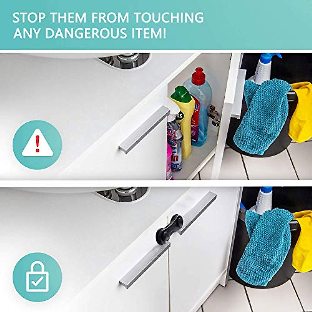 Child Safety Cabinet Locks (10 Pack) - Baby Proofing Latches Lock for Drawers, Toilet Seat, Fridge, Oven, with 10 Extra 3M Adhesives (Black)