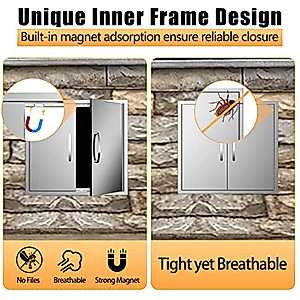 KODOM BBQ Access Door 26W x 24H Inch, Stainless Steel Double BBQ Doors,Weatherproof Outdoor Kitchen Doors for BBQ Island Outdoor Kitchen and Outside Cabinet