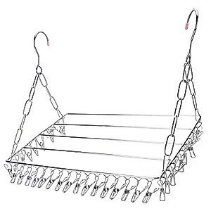 KJAOYU Stainless Steel Sock Drying Rack with 36 Clips,Clothes Drying Rack - Stainless Steel Socks Shoes Hanger Organizer with 36 Clips for Balcony