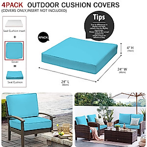 VAKADO Outdoor Patio Furniture Chair Cushion Replacement Covers Set of 4 Waterproof Decorative Cushion Cases Decor for Bench Garden Porch Couch Tent(Turquoise, 24"X24"X4")