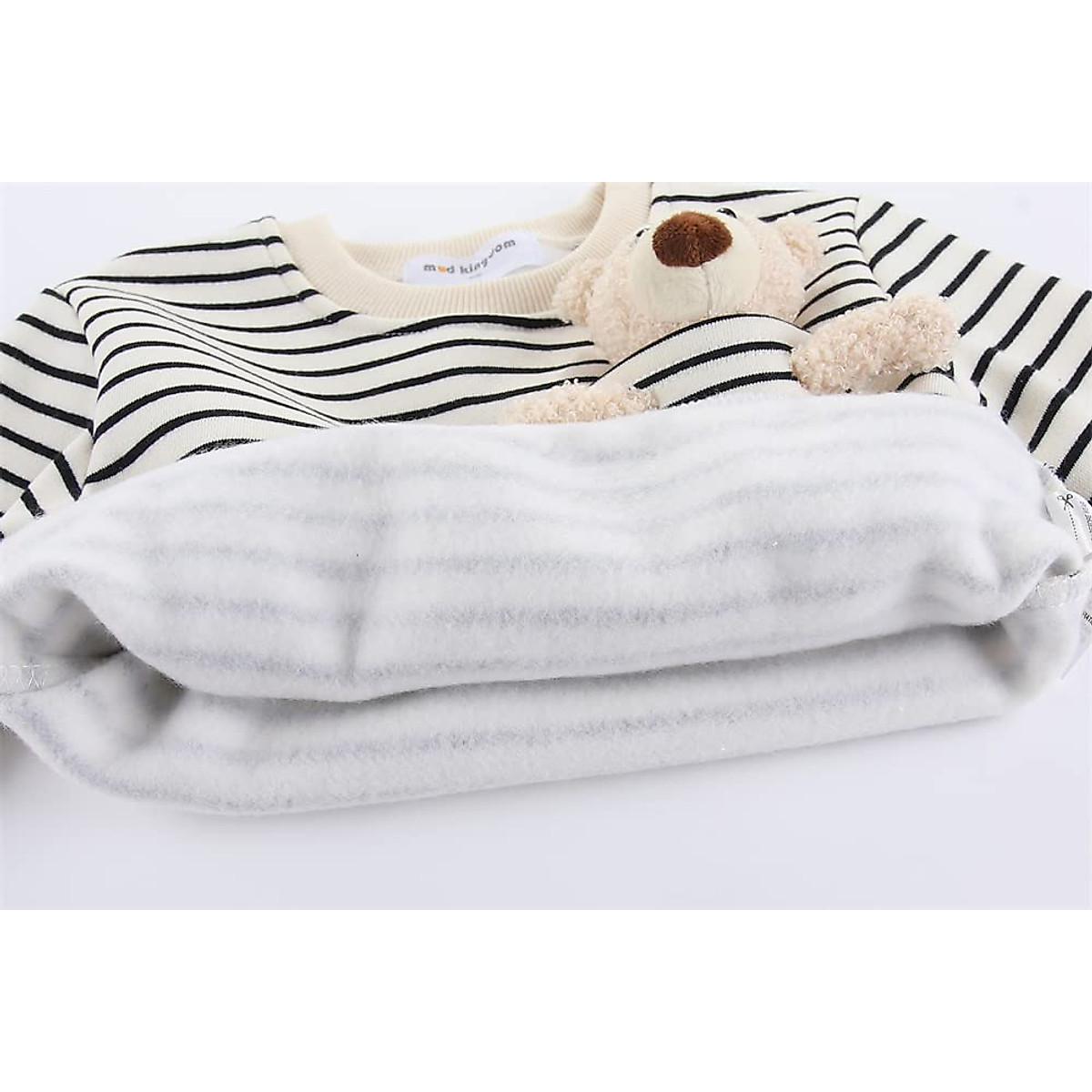 Mud Kingdom Toddler Boys Jogger Sets Fleece Lined Funny Cartoon Bear Stripe Beige 4T