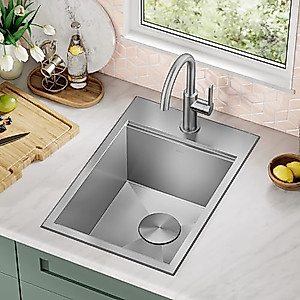 KRAUS Kore 15-Inch Drop In/Top Mount Workstation 16 Gauge Single Bowl Stainless Steel Bar Kitchen Sink with Accessories, KWT311-15