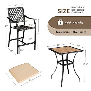 Tangkula 3 Piece Patio Bar Bistro Set, Outdoor Bar Height Stool & Table, Ergonomic Seat with Comfortable Cushion, Reinforced Steel Structure, Outside Dining Set for Poolside, Backyard (Beige)