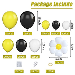 Black Yellow Balloon Garland Arch Kit,97Pcs Black Yellow and White Daisy aluminum film Latex Balloons for Baby Shower Wedding Birthday Graduation Anniversary Bachelorette Party Decorations