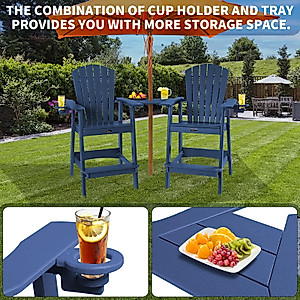 FUNBERRY Tall Adirondack Chair,Balcony Chair with Connecting Tray,Adirondack Bar Stools with Cup Holder,High Top Adirondack Chairs,Resin High Back Outdoor Chairs,Lifeguard Chair