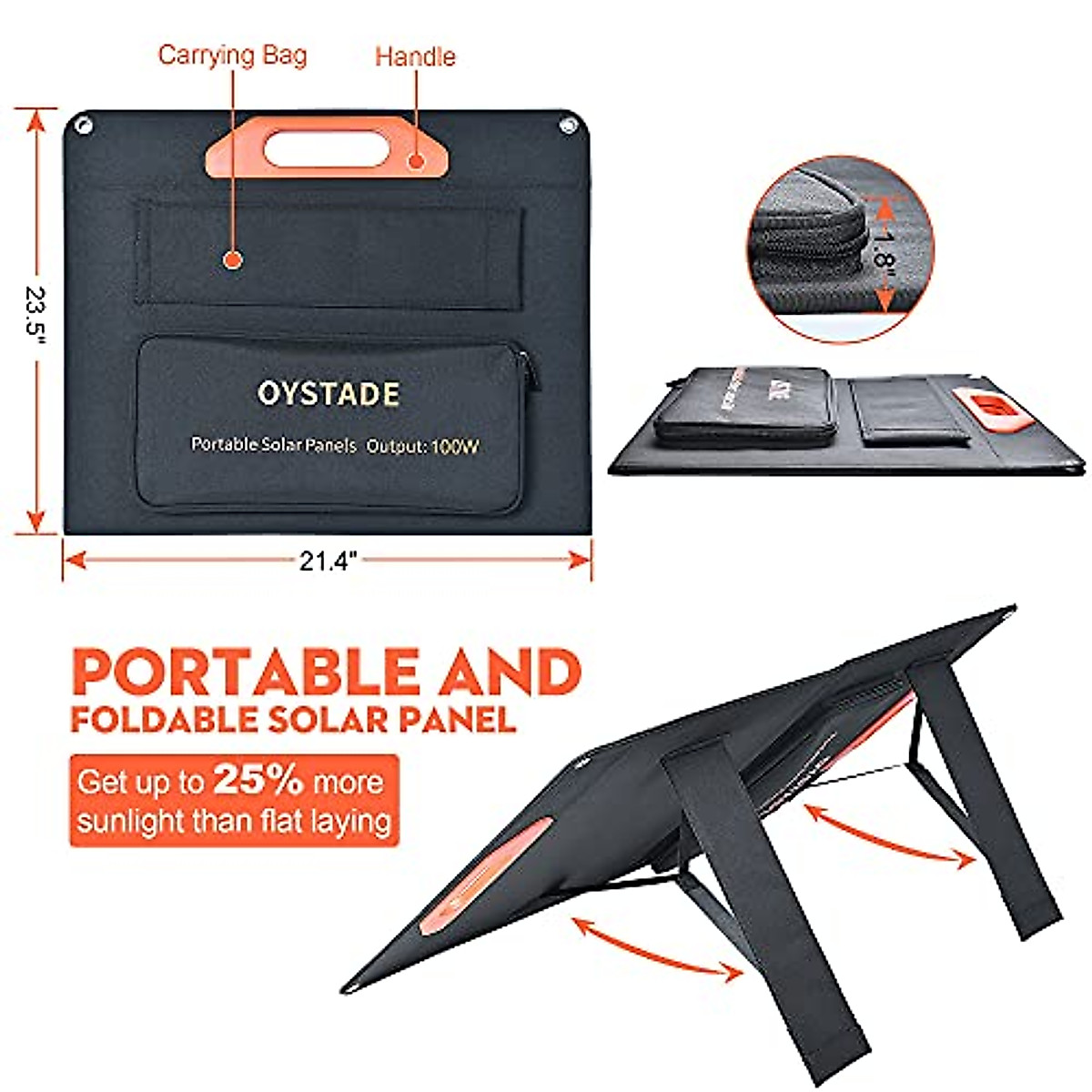 OYSTADE 100W Portable Solar Panel, Foldable Solar Charger with 2xUSB+DC Outputs, Compatible with Generators Power Station for Camping RV Travel Off-Grid Home Black