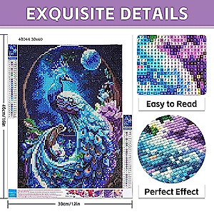 Buewutiry Peacock Diamond Painting Kits for Adults, DIY 5D Full Drill Diamond Art Kit for Adults Beginner, Diamond Dots Painting Craft for Home Wall Decor 12x16 Inch (Peacock)
