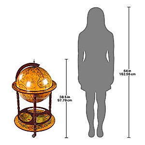 Design Toscano SJ45001 Sixteenth-Century Italian Replica Globe Bar Cart Cabinet on Wheels, 22 Inches Wide, 38 Inches Tall, MDF, Hardwood and Paper, Sepia Brown Finish