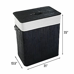 XDE Double Rectangle Bamboo Hamper Laundry Basket Cloth Storage Bag Black Laundry basket Hampers for laundry Clothes hamper Laundry hamper with lid Laundry basket Laundry baskets Laundry basket