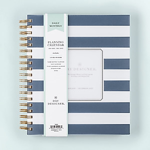 Day Designer for Blue Sky 2023 Daily and Monthly Planner, 8" x 10", Frosted Cover, Wirebound, Navy Stripe (142098)
