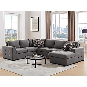 THSUPER Sectional Sleeper Sofa Couch Pull Out Bed with Storage Chaise, U Shape Oversized Sectionals Couches for Living Room, 6 Seater Gray