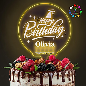 LED Personalized Happy Birthday Cake Toppers 7 Colour Changes Light Up Cake Topper Acrylic Cake Toppers Cake Decorations for 1st 16th 18th 20th 21st 30th 40th 50th 60th 70th(Design1)