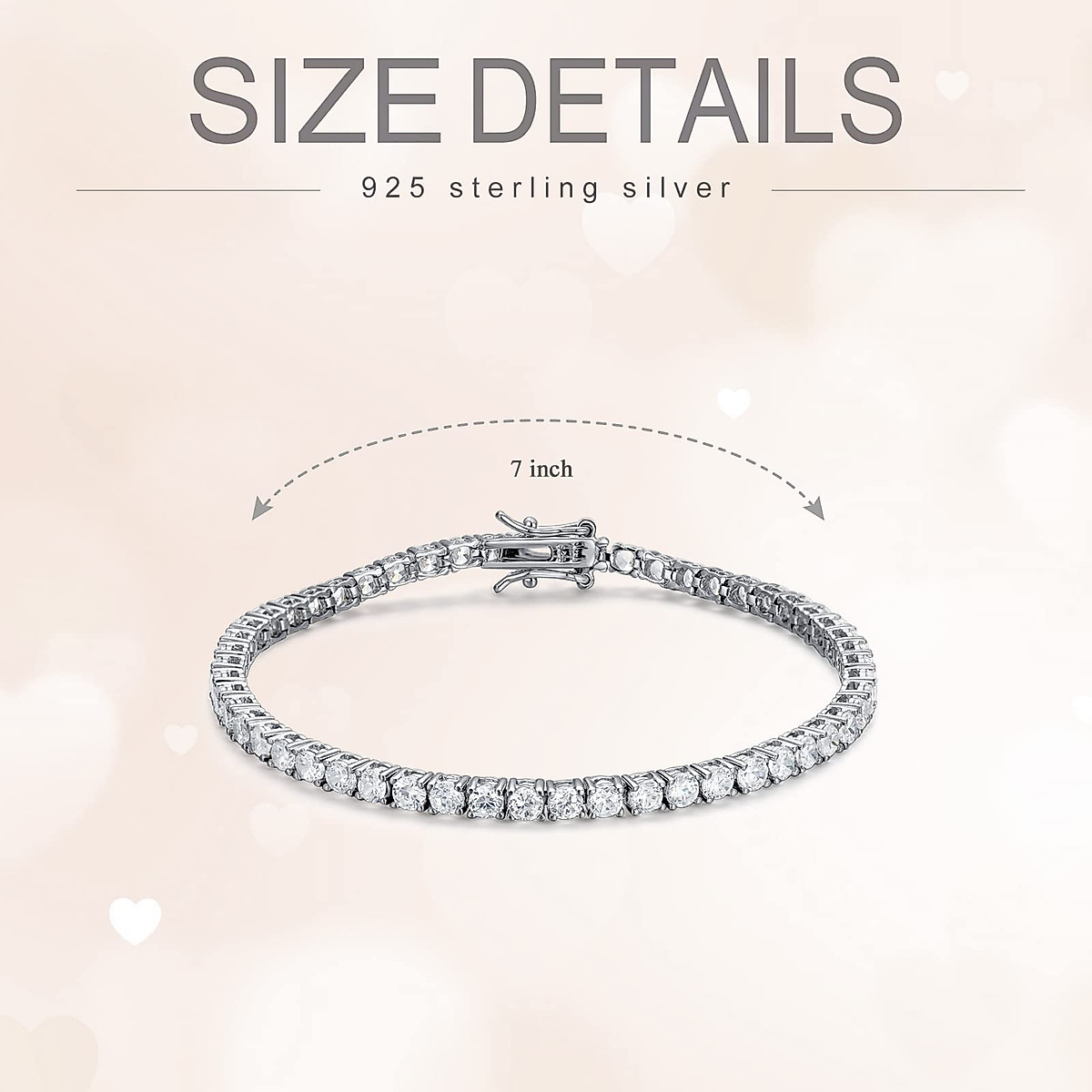 HUKKUN Tennis Bracelet for Women Sterling Silver 7inches 4mm Round Cut Cubic Zirconia Bracelets CZ Bracelet Jewelry Gift for Wife Mother