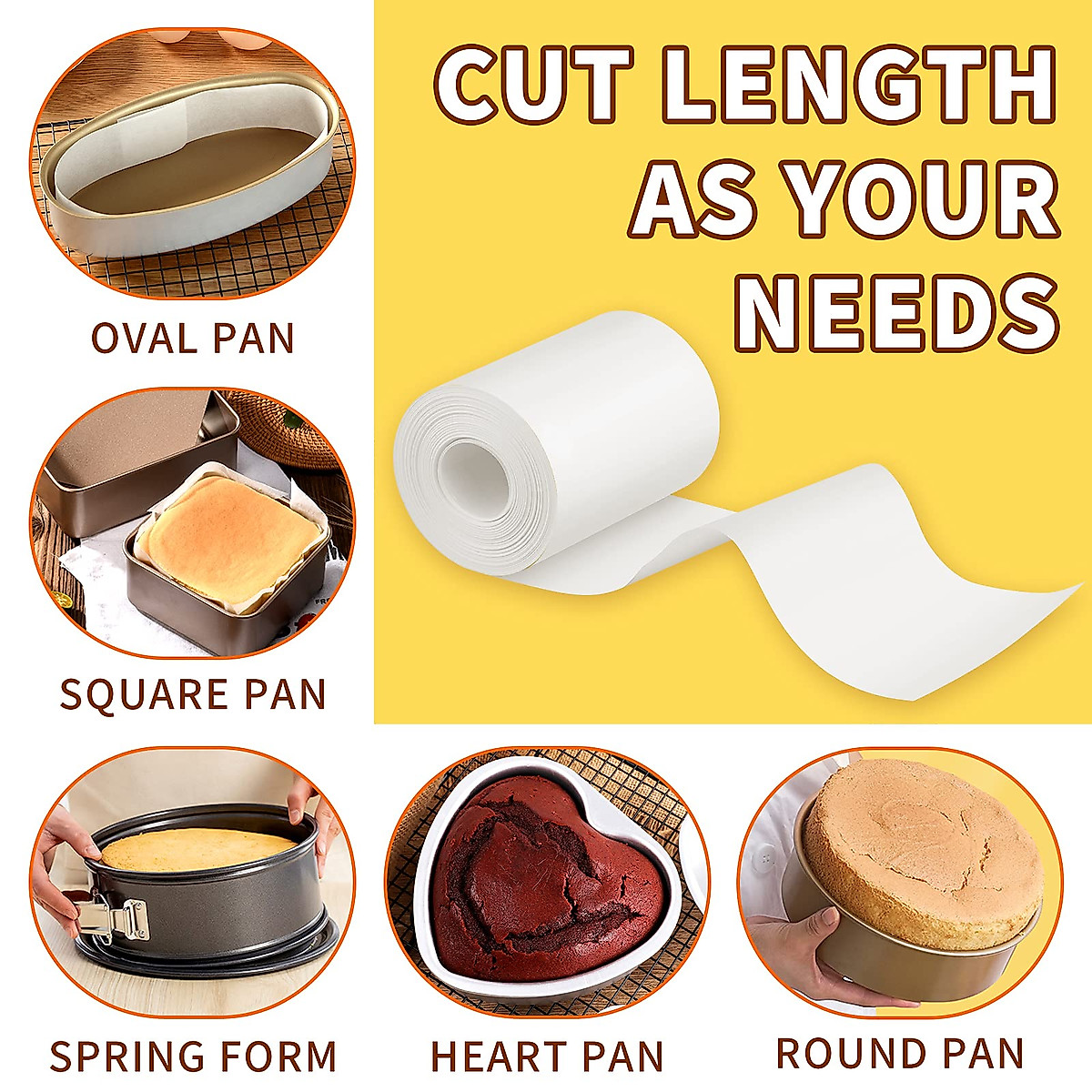 Baking Parchment Paper Side Liners - Baking Strips Roll for Round Cake Pans, Cheesecake Springform Pan, Non Stick Pan Lining Paper 3.15in x 164ft, Pre-cut Heat Resistant Kitchen Paper