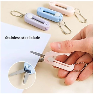 5 Packs Morandi Mini Scissors with Key Chain Mini Telescopic Small Foldable Scissors Portable Safe Pocket Travel Scissors Retractable Kids Shears Sharp for Cutting, Scrapbooking, Crafting, Sewing