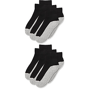 Jefferies Socks Little Boys' Seamless Sport Quarter Half Cushion 6 Pack Socks, Black/Grey, 8-9.5