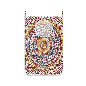 ATTX Colorful Ethnic Pattern Hanging Laundry Hamper Bags Large Door Hampers for Dirty Clothes, Washing Baskets with Hooks 1 Packs