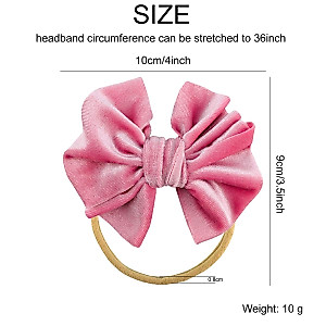 12 Pack Knot Velvet Bowknot Hair Bows Slim Skinny Thin Elastic Stretchy Super Soft Nude Nylon Headband Hairband Head Wraps Holder Accessories for Kids Toddler Infant Newborn Baby Girl Bulk