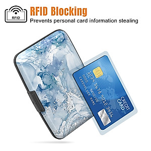 Rimilak Aluminuml Credit Card Holder, Mini Credit Card Wallet RFID Blocking Slim Metal Hard Case for Women Men, Blue Mable