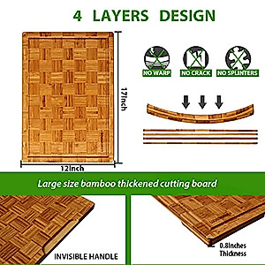 LUUKMONDE Bamboo Cutting Boards, Large Cutting Boards for Kitchen with Juice Groove and Handles, Wooden Cutting Boards, Butcher Block Boards for Meat Cheese and Vegetables
