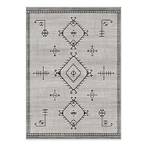 RUGGABLE Washable 5x7 Area Rug, Damali Grey Overdye, Premium Vintage Rugs for Living Room, Bedroom, Kitchen, Office, Classroom with Gripper Non Slip Pad