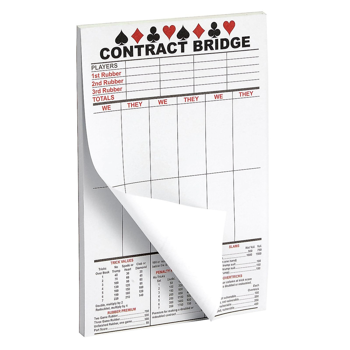 Best Paper Greetings 250 Sheets Contract Bridge Score Pads and Tallies, Game Scoring Cards Supplies, Large Print with Trick Values (5 Notepads)
