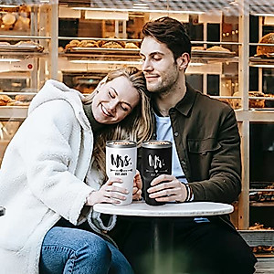 Gtmileo Mr and Mrs Gifts, Mr and Mrs EST 2023 Stainless Steel Insulated Tumbler Set, Wedding Gifts for Couples Newlyweds Bride To Be, Bridal Shower Gift Anniversary Wedding Registry(30oz, Black&White)