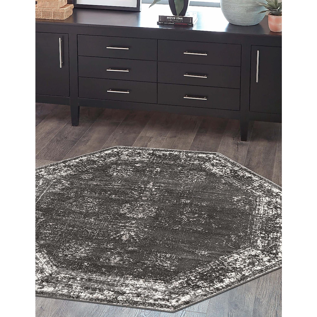 Rugs.com Monte Carlo Collection Rug – 5' Octagon Dark Gray Medium Rug Perfect for Living Rooms, Kitchens, Entryways
