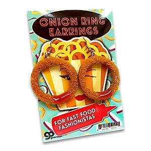 Fried Onion Ring Earrings - Cute Food Jewelry Dangle Earrings for Teens - Funky Womens Novelty Accessories Gag Gifts Women - Dangling Earrings - Weird Stuff
