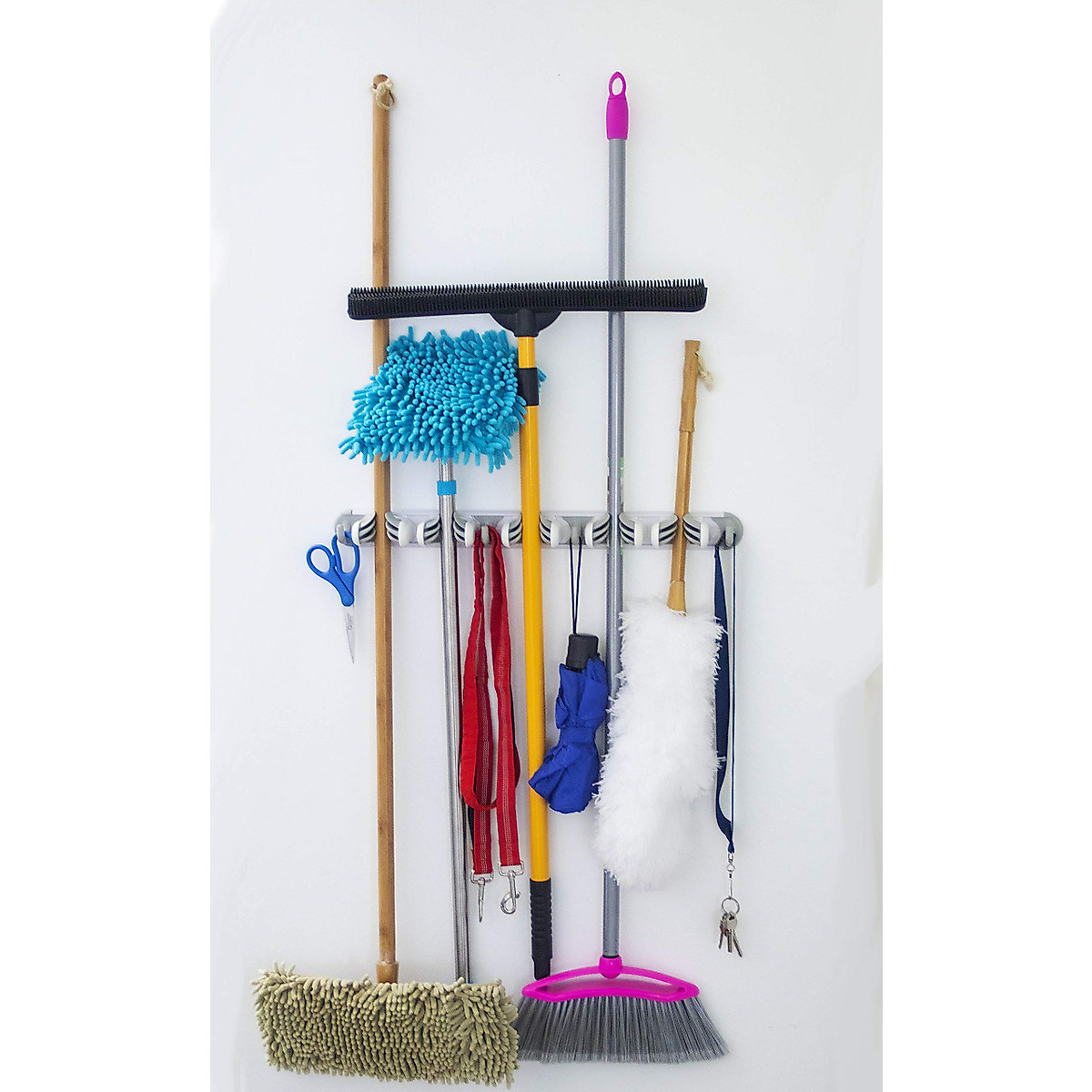 Grip & Store Broom Holder 5 Position, Easy Way to Organize, Organized Laundry Room, Easily Store Tools and More, Strong Grip Technology, Gray