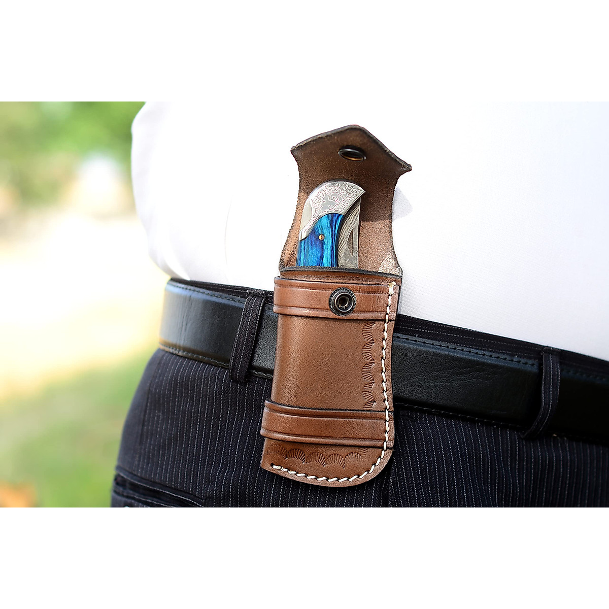 ALZAFASH Leather Knife Sheath, EDC Belt Knife Case Holder, Knife Holster for Belt, Pocket Knife Sheath for Folding Knives (Color:Brown)