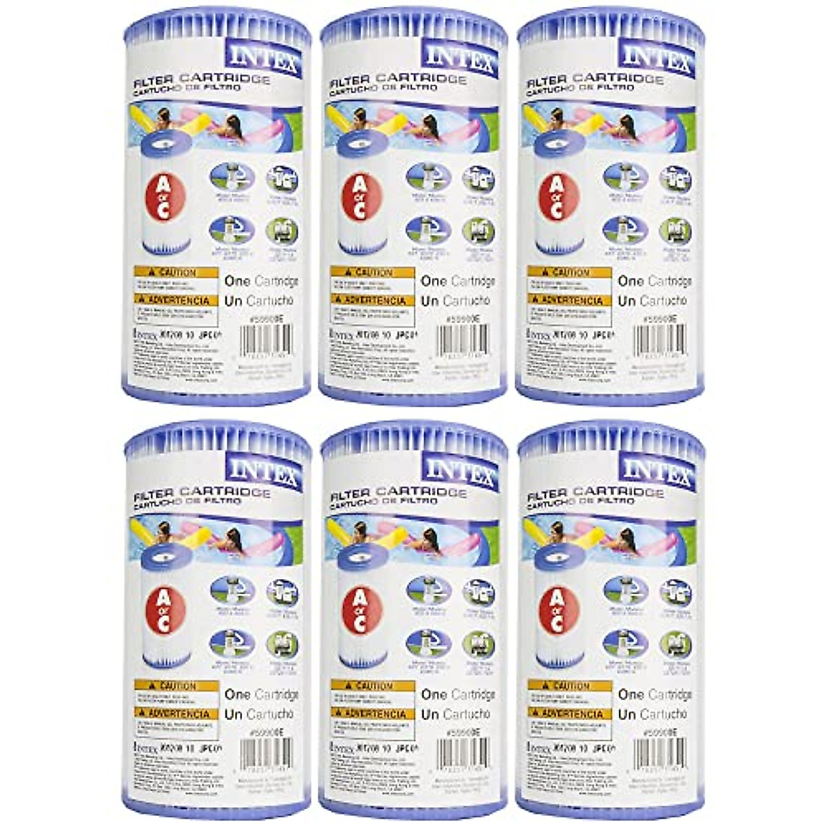 Intex Easy Set 18 Foot by 48 Inch Round Inflatable Above Ground Swimming Pool with Filter Pump, Ladder, Pool Cover, and 6 Pack Filter Cartridges, Blue