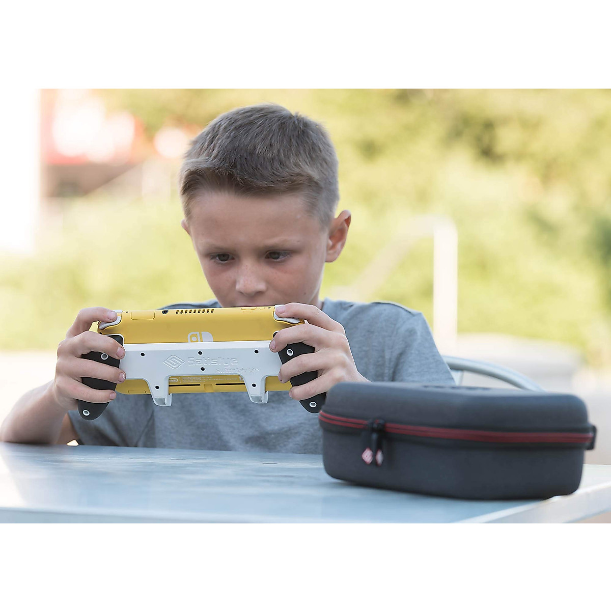 Satisfye - ZenGrip Go Elite Bundle (Lite), Accessories Compatible with Nintendo Switch Lite - Bundle Includes: Grip, Elite Case, Low Profile A-C USB Cable. Bonus: 2 Thumbsticks (Gray)