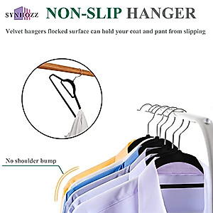 Synhozz Premium Black Velvet Hangers 50 Pack Non-Slip Clothes Hangers Ultra Slim & Space Saving - Heavy Duty Velvet Suit Hangers with Tie Bar
